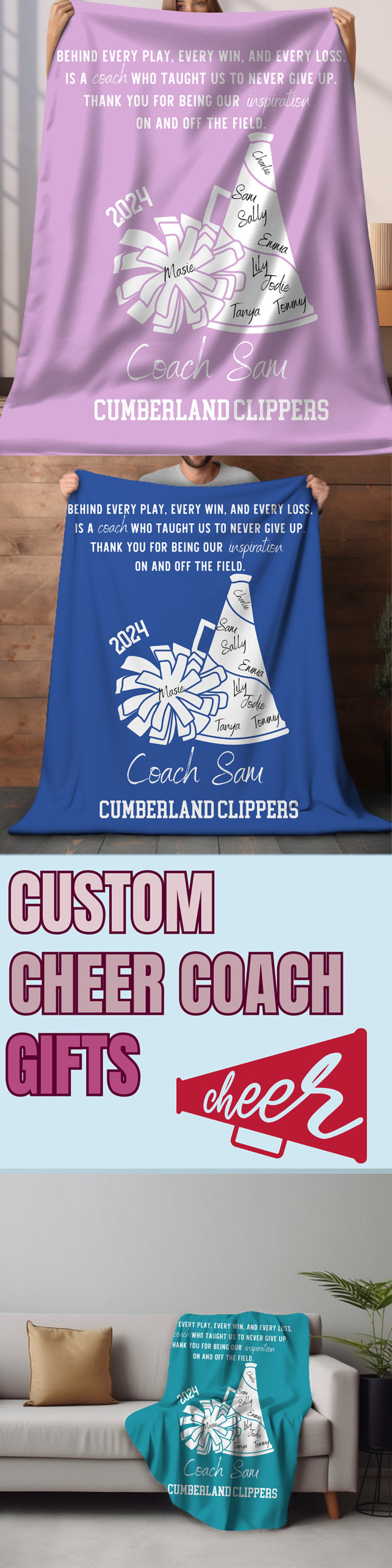 Custom Cheer Coach Blanket Gift From Team Cheer Coach Gift With ...