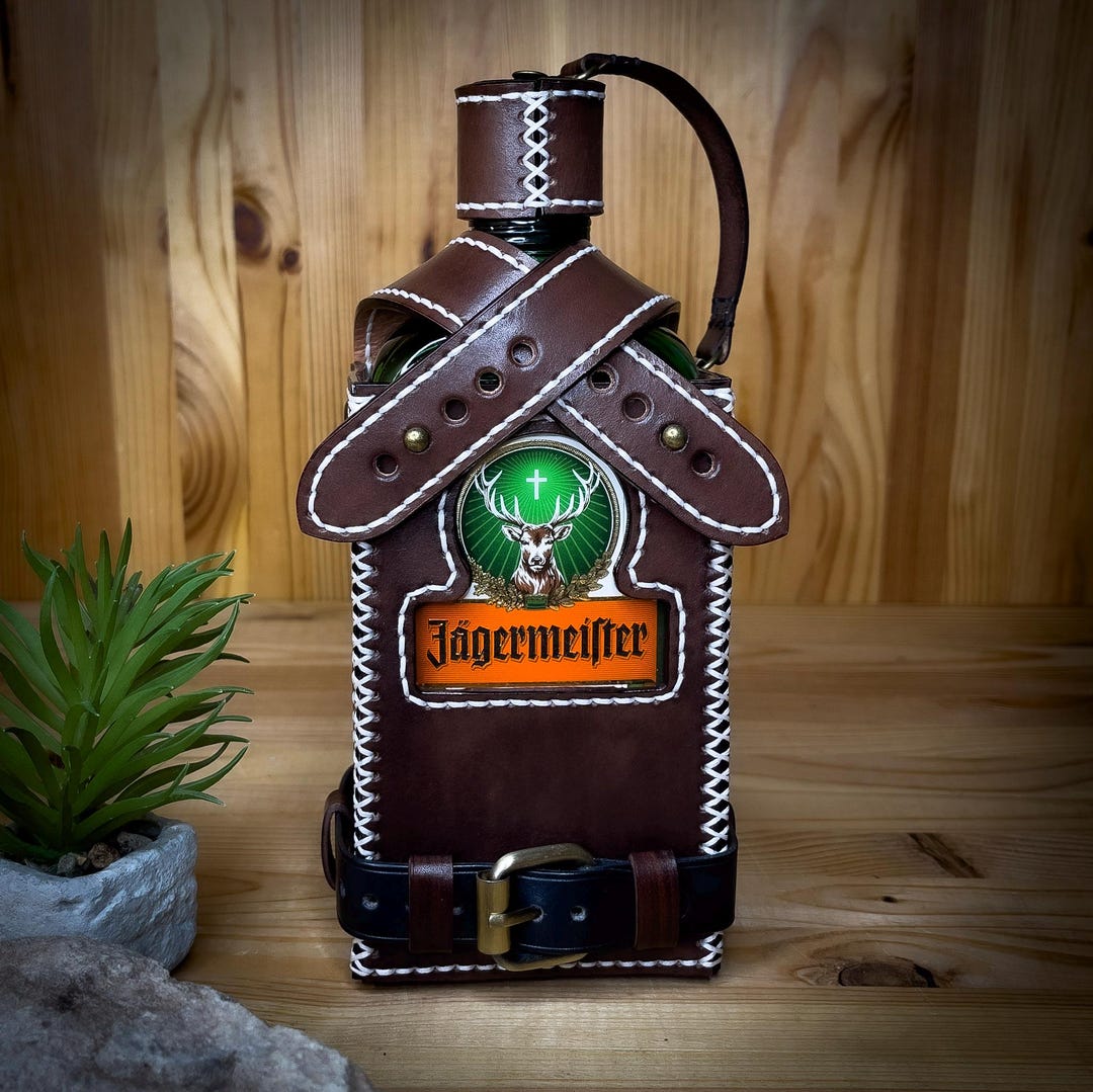 Leather Jagermeister Bottle Holder, Cover, Custom Hand Tooled Case - Etsy