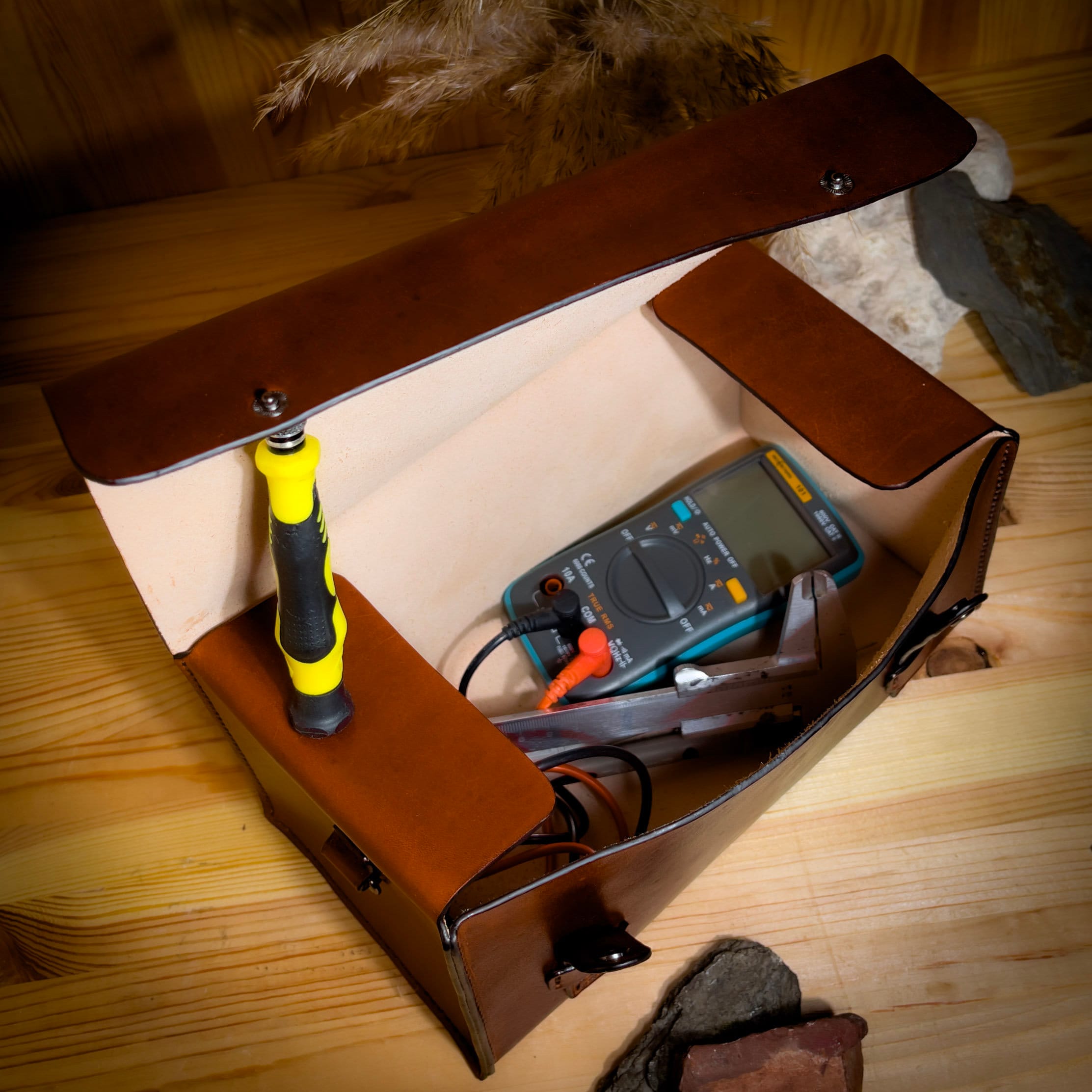 Leather Tool Bag. Toolbox for Instruments for Home or Car. Leather Box ...