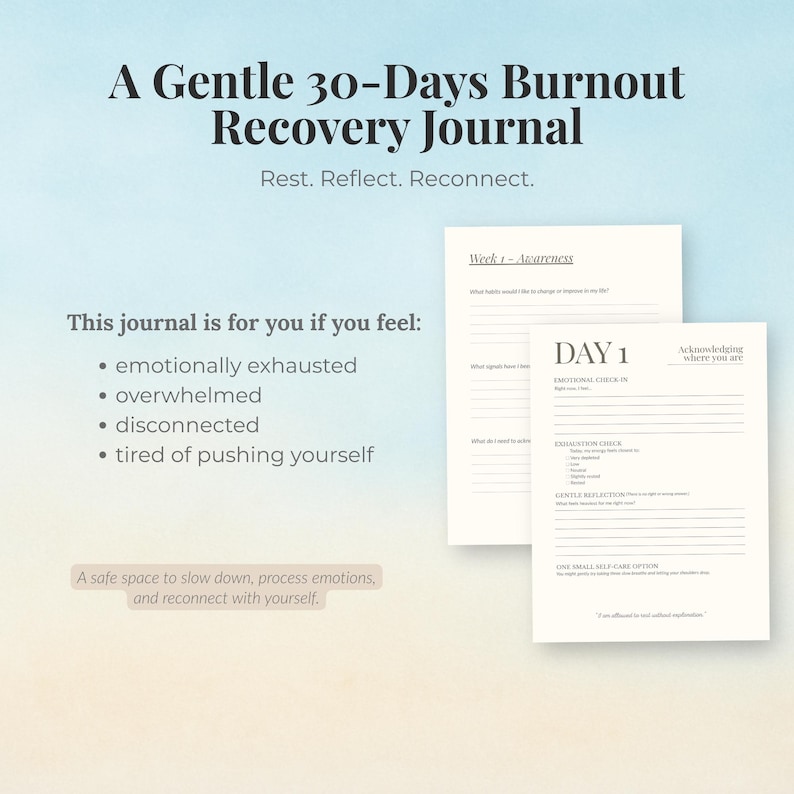 Burnout Recovery Journal for Women | Gentle 30 Day Self Care Digital ...