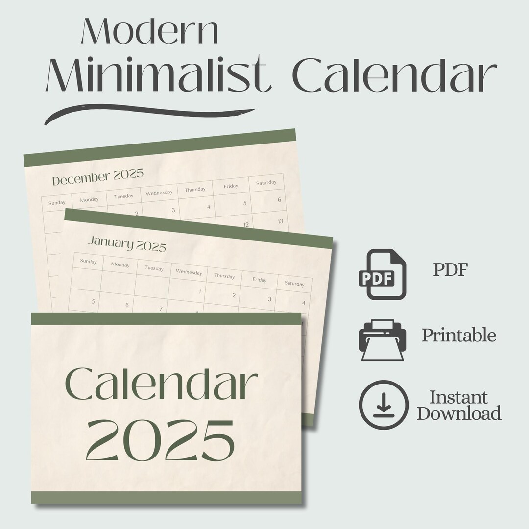 2025 Minimalist Printable Monthly Calendar, A4 & US Letter, Wall ...