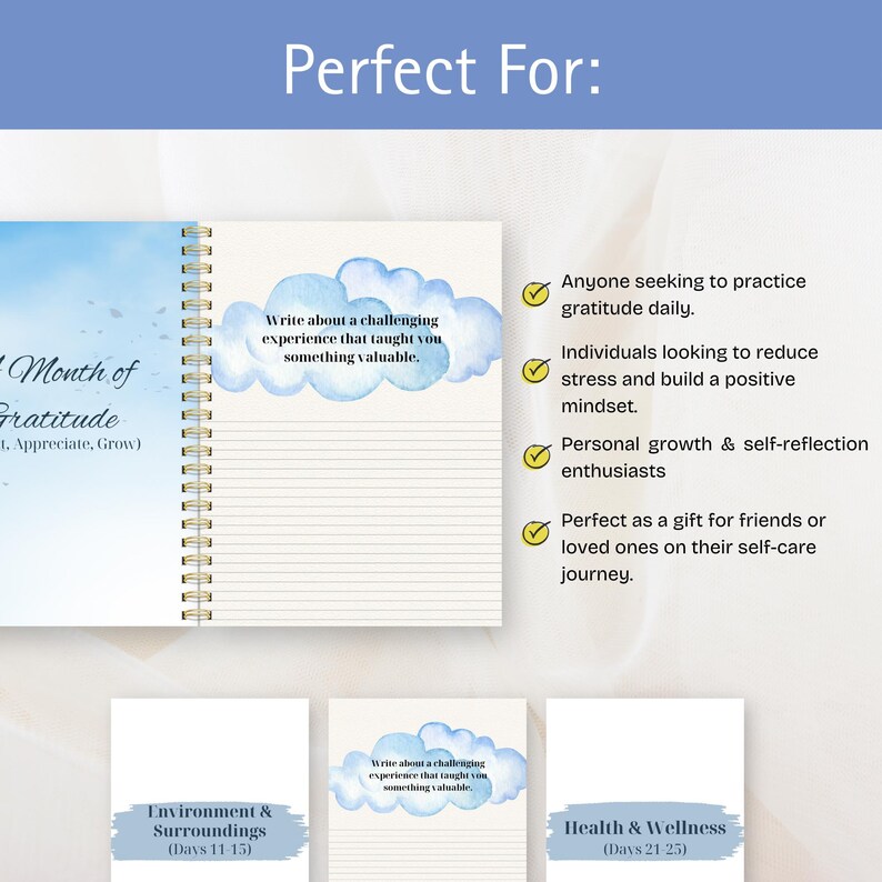 30 Days Digital Gratitude Journal Prompts, Printable Journal, Wellness ...