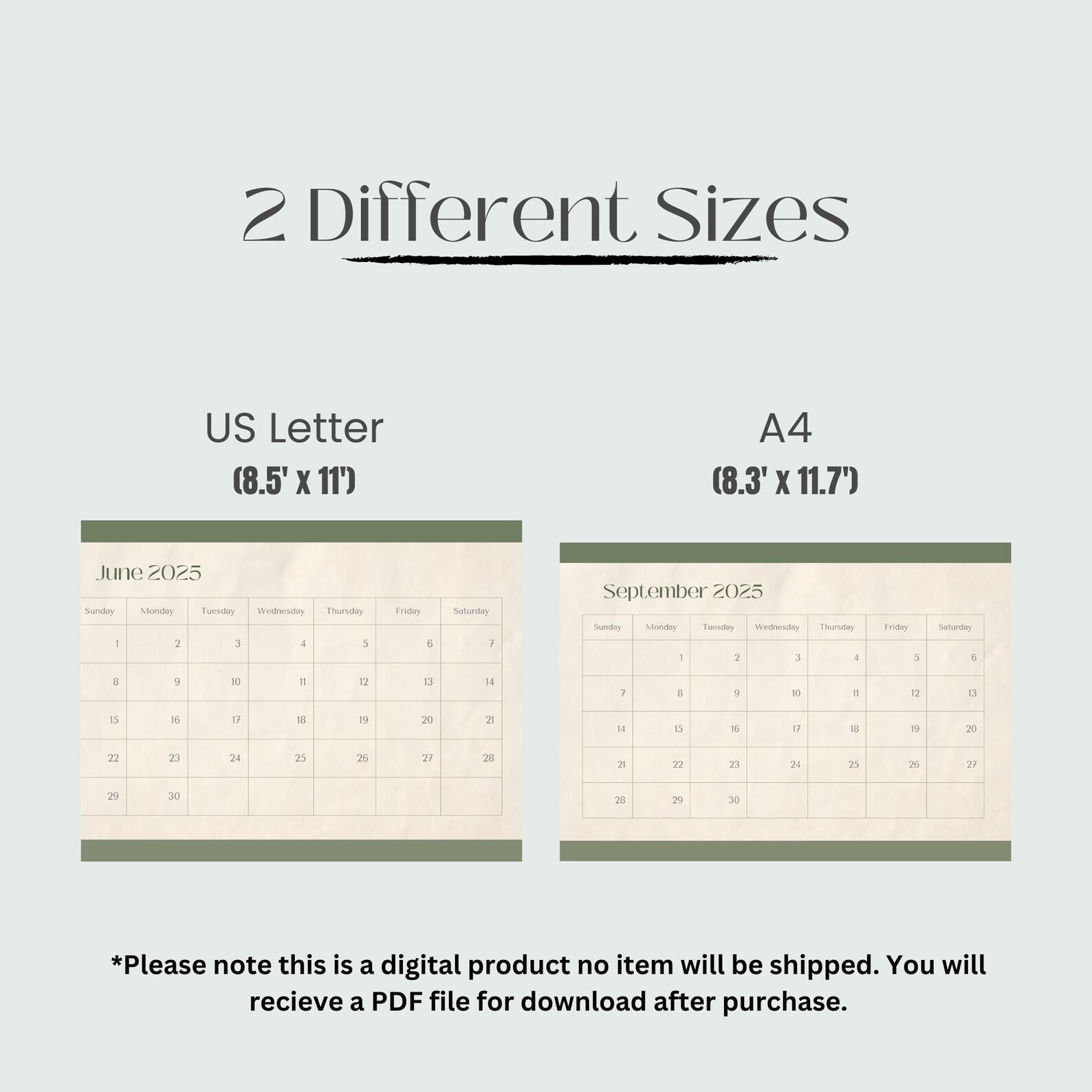2025 Minimalist Printable Monthly Calendar, A4 & US Letter, Wall ...