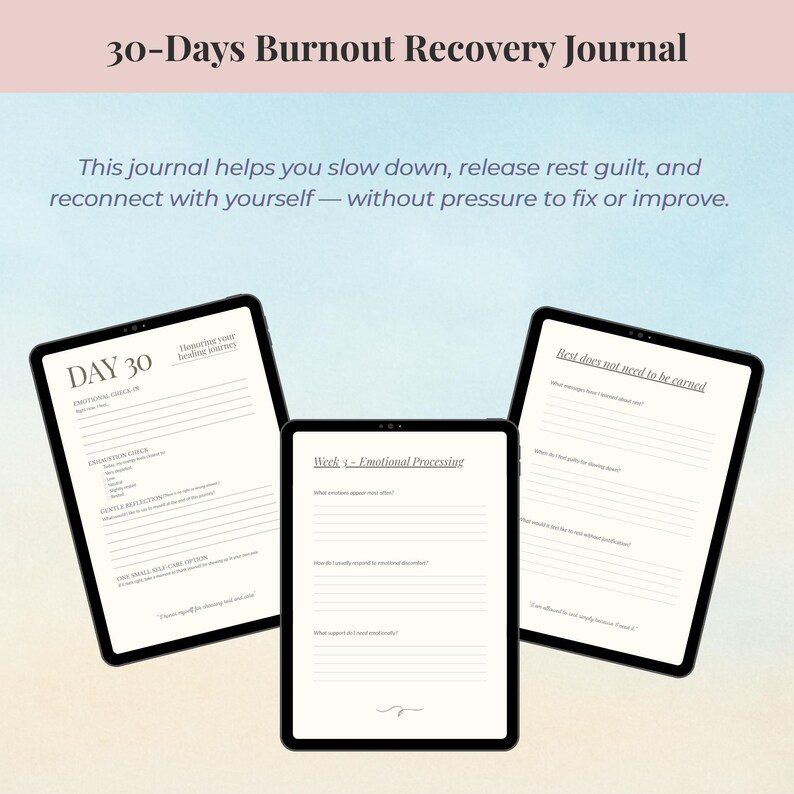 Burnout Recovery Journal for Women | Gentle 30 Day Self Care Digital ...