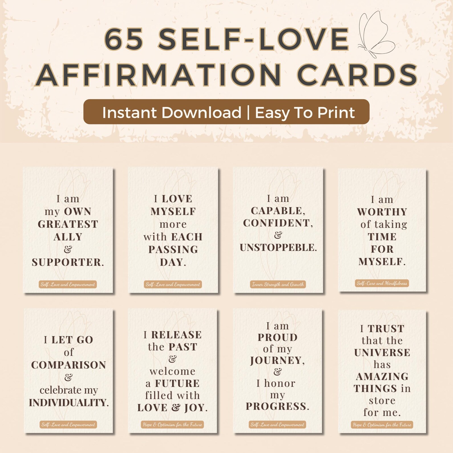 65 Self-love Affirmation Cards: Printable Positive Mindset (digital ...