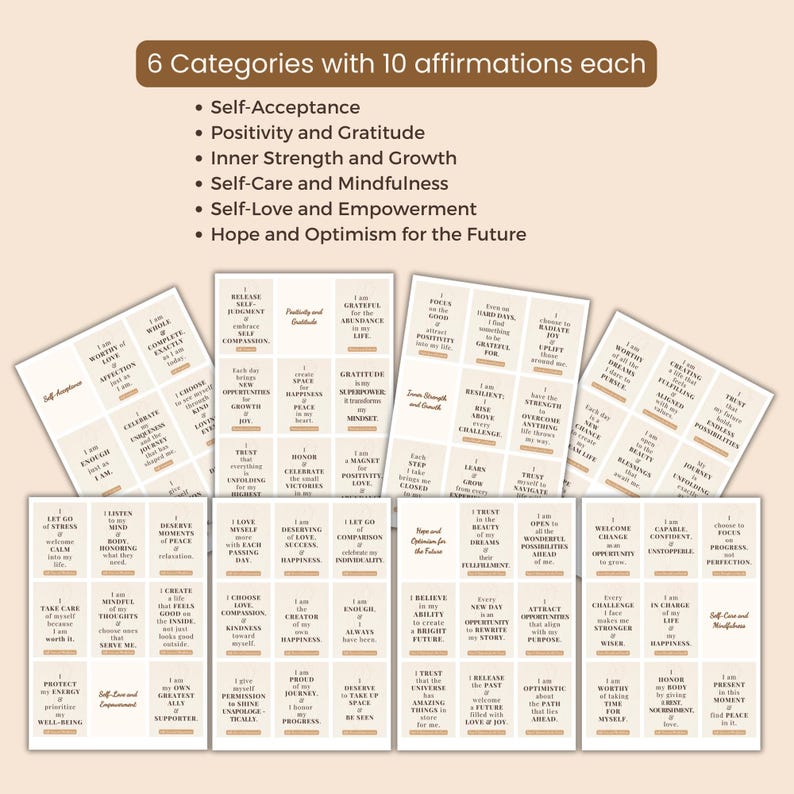 65 Self-love Affirmation Cards: Printable Positive Mindset (digital ...