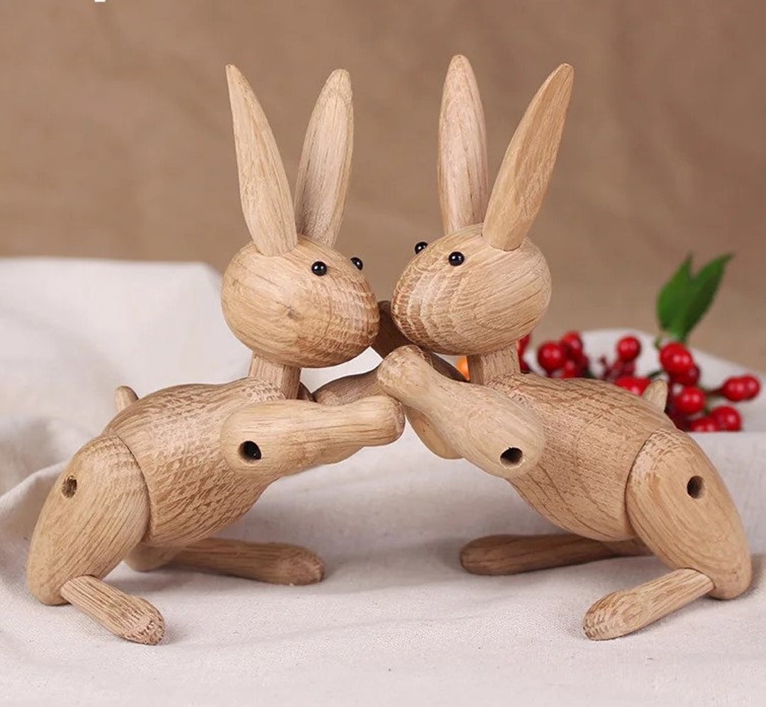 Handmade Wooden Rabbit, Rabbit Sculpture, Wooden Rabbit Statue, Gift ...