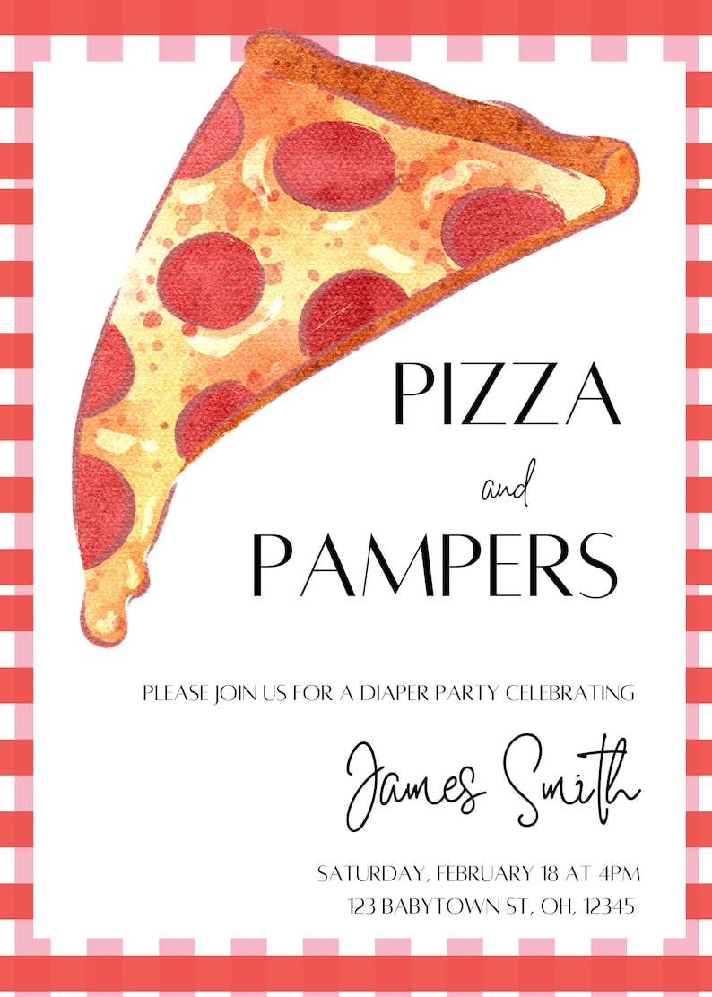 Pizza and Pampers Diaper Party Invitation - Etsy