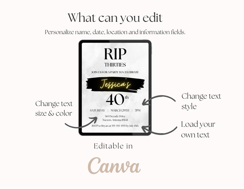 Editable Birthday Invitation, 40th Birthday Invitation, RIP Thirties ...