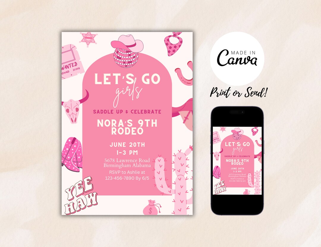 Editable Birthday Invitation, Pink Rodeo Birthday Invitation, Rodeo ...