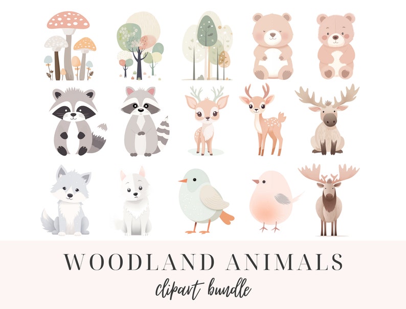 Woodland Animals Illustrations Clipart Bundle, Forest Animals Clipart ...