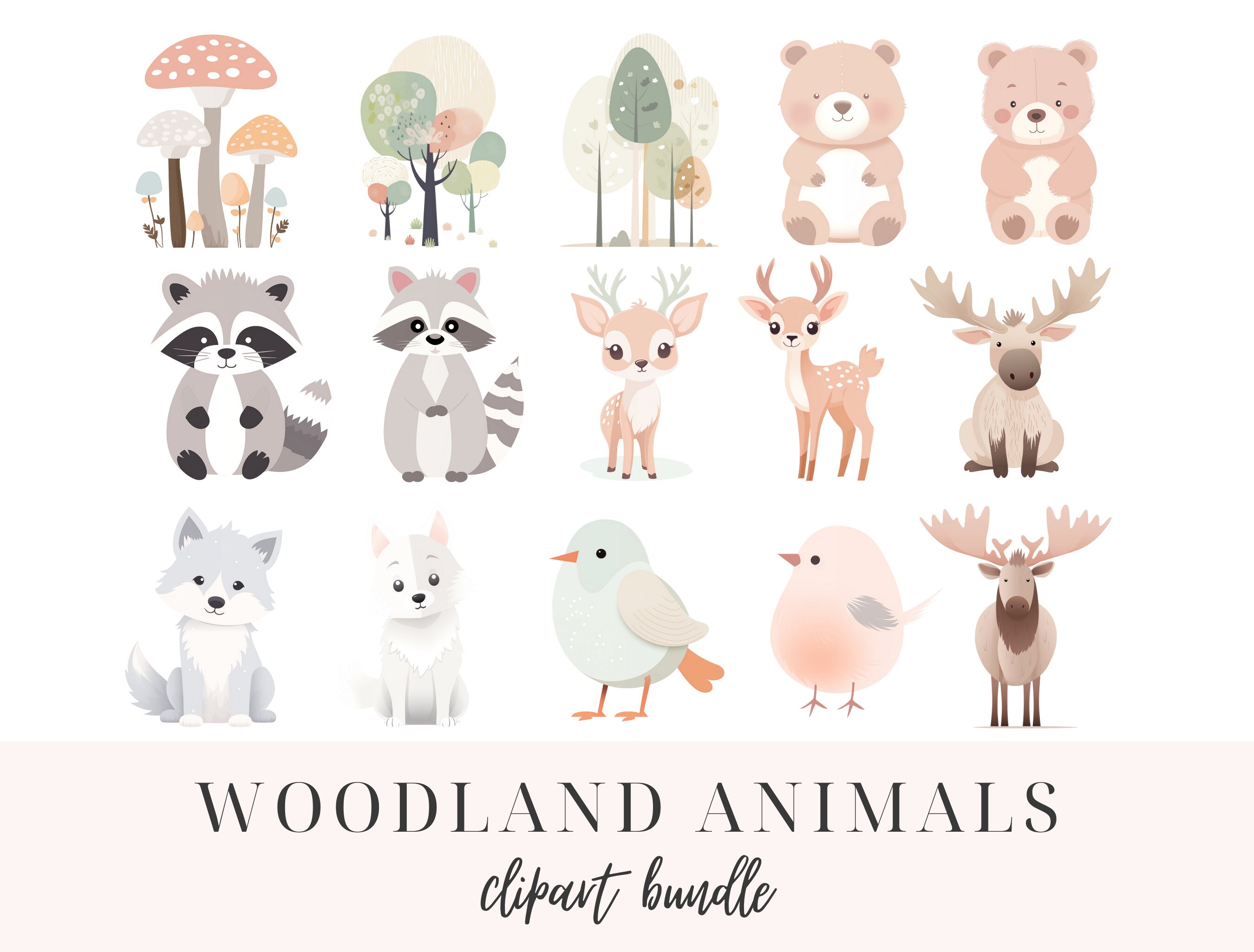 Woodland Animals Illustrations Clipart Bundle, Forest Animals Clipart ...