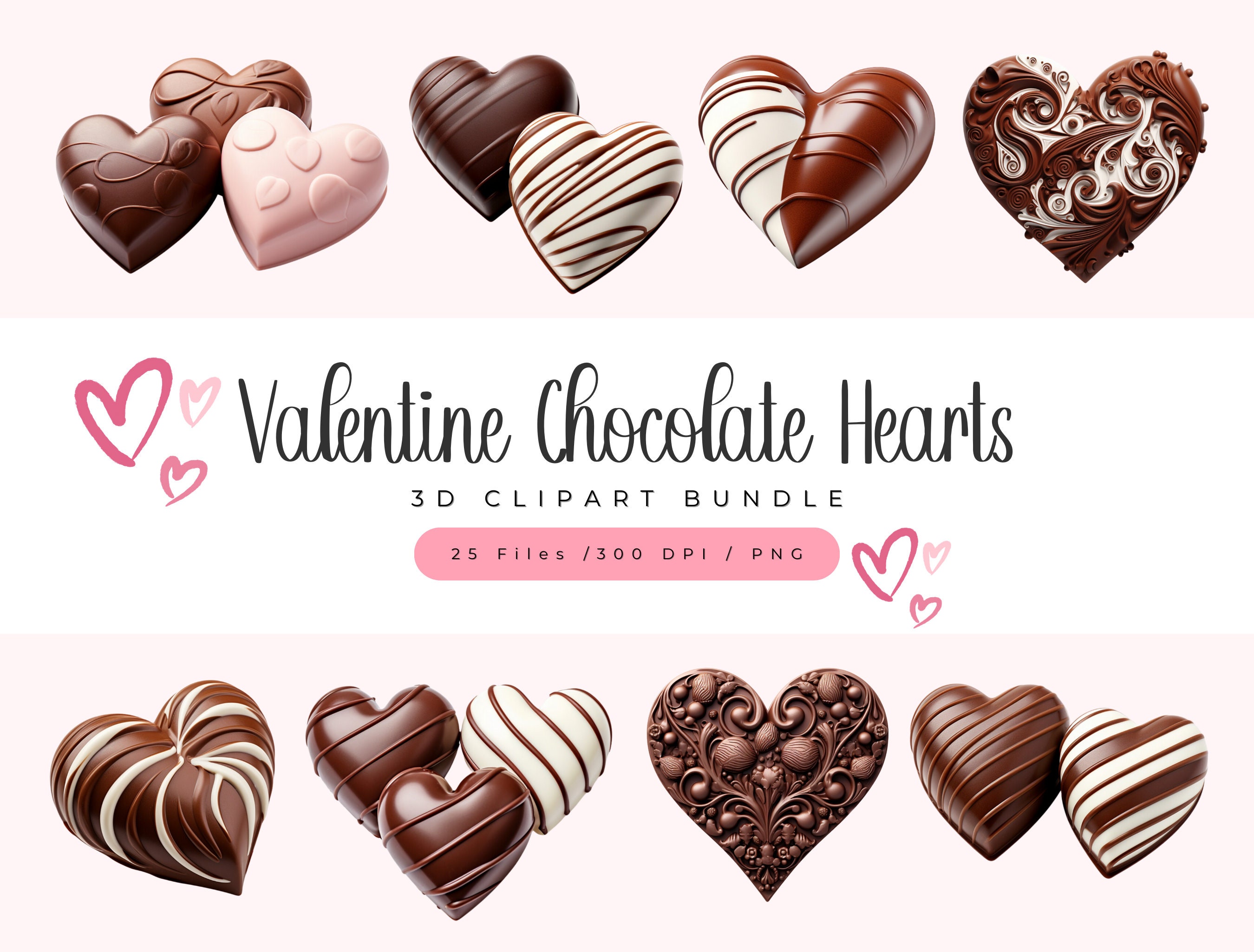 3D Valentine's Chocolate Hearts Clipart Bundle, Chocolate Graphics ...