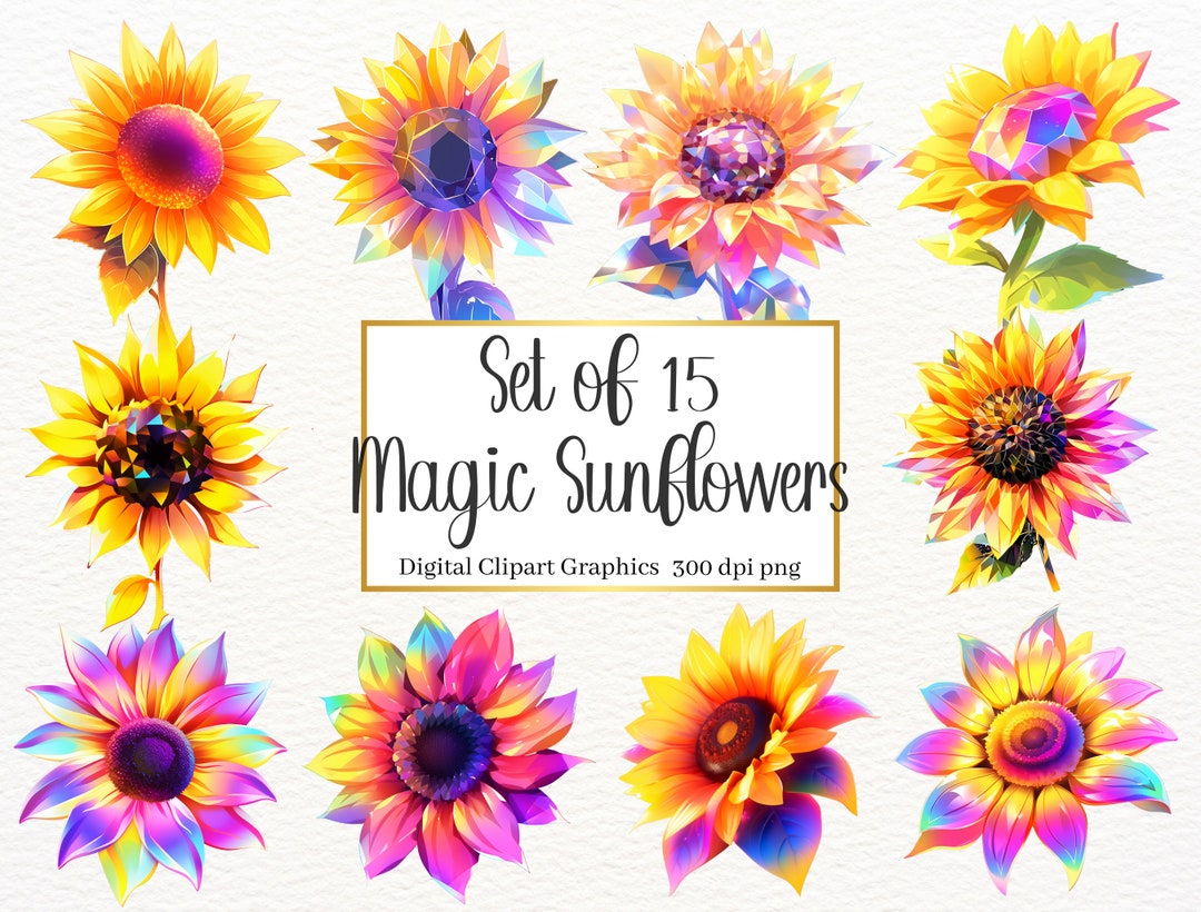 Sunflower Clip Art, Clip Art Bundle, Transparent PNG, Digital Download ...