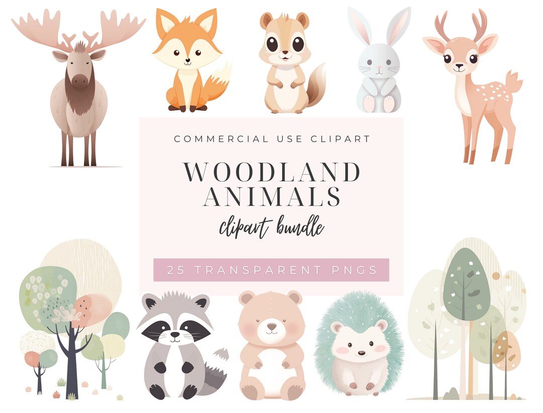 Woodland Animals Illustrations Clipart Bundle, Forest Animals Clipart ...