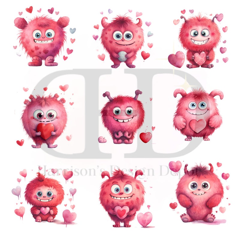 Cute Valentines Monster Clipart 22PNG Images - Etsy