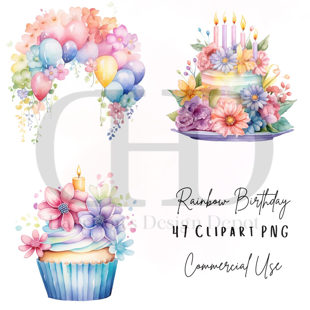 Rainbow Birthday Clipart 47 PNG Images - Etsy