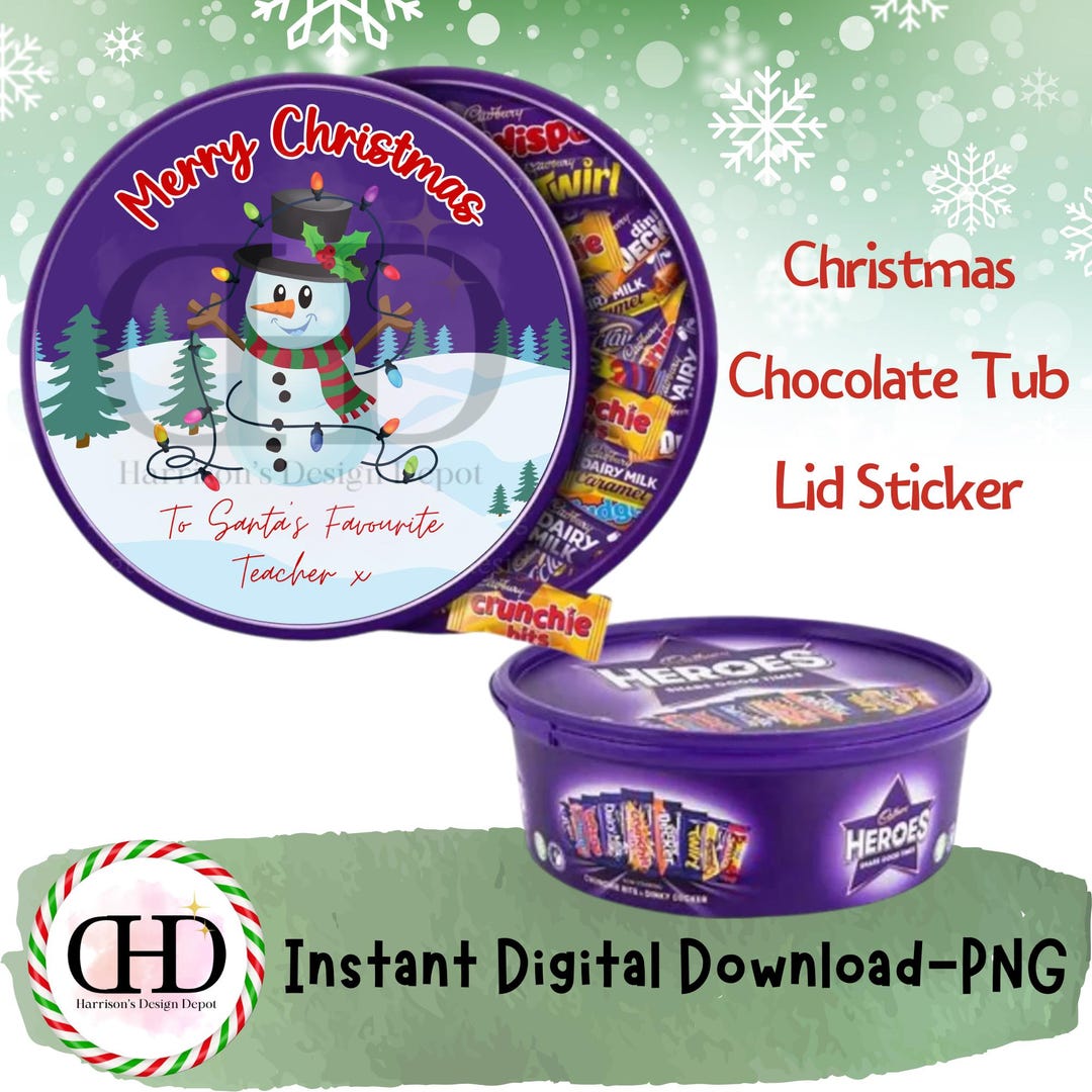 Merry Christmas Snowman Printable Chocolate Tub Lid Design PNG Instant ...