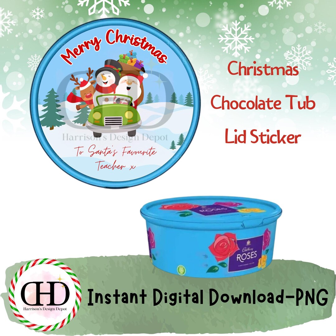 Merry Christmas Snowman Printable Chocolate Tub Lid Design PNG Instant ...
