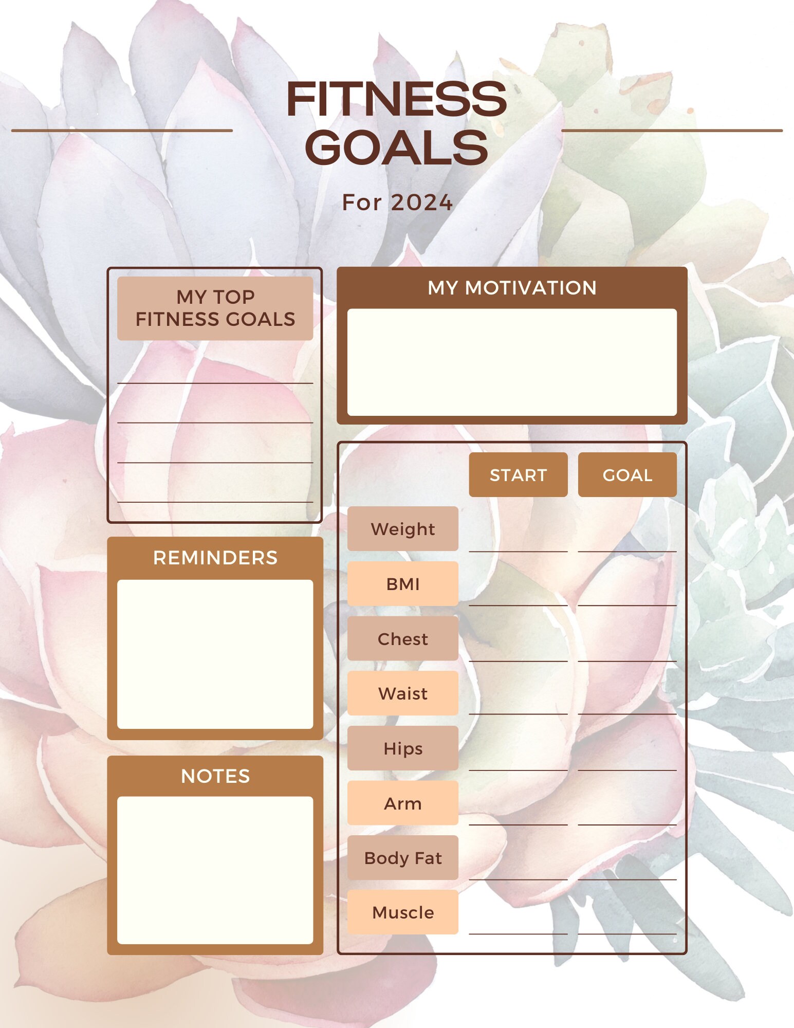 2024 Succulent Theme Digital Printable Planner (34 Pages, Pdf Format ...