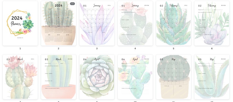 2024 Succulent Theme Digital Printable Planner (34 Pages, Pdf Format ...