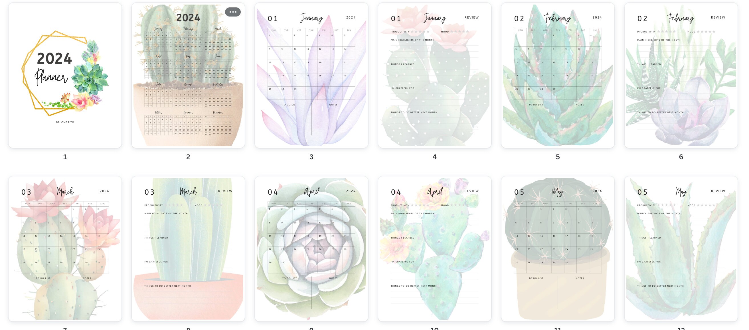 2024 Succulent Theme Digital Printable Planner (34 Pages, Pdf Format ...