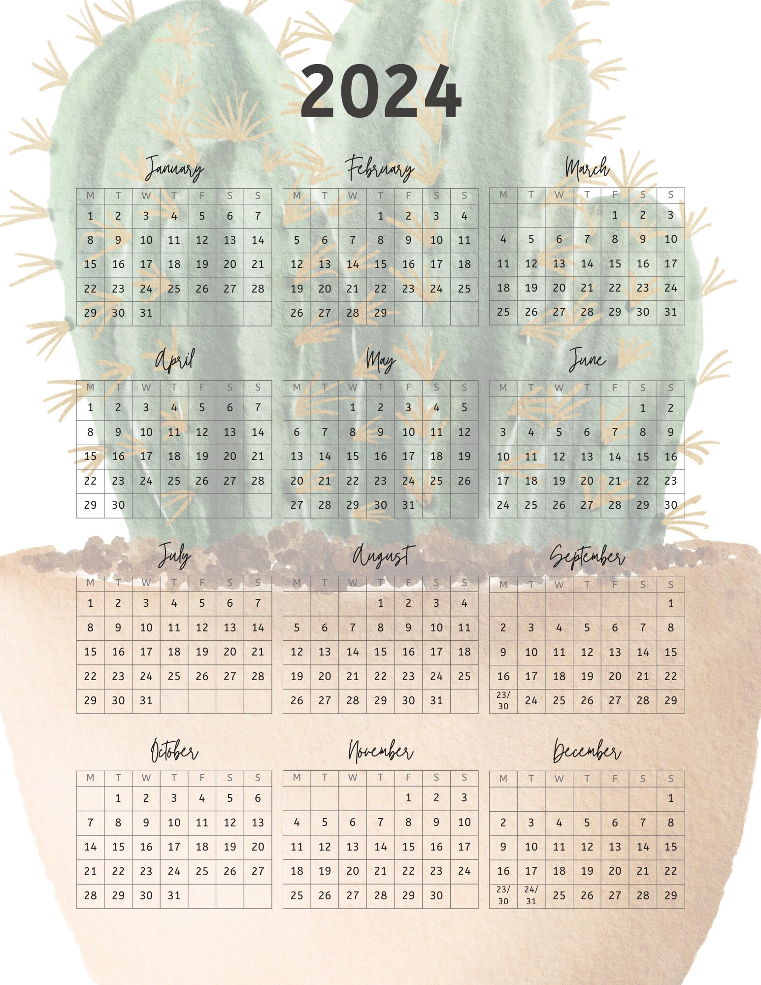 2024 Succulent Theme Digital Printable Planner (34 Pages, Pdf Format ...