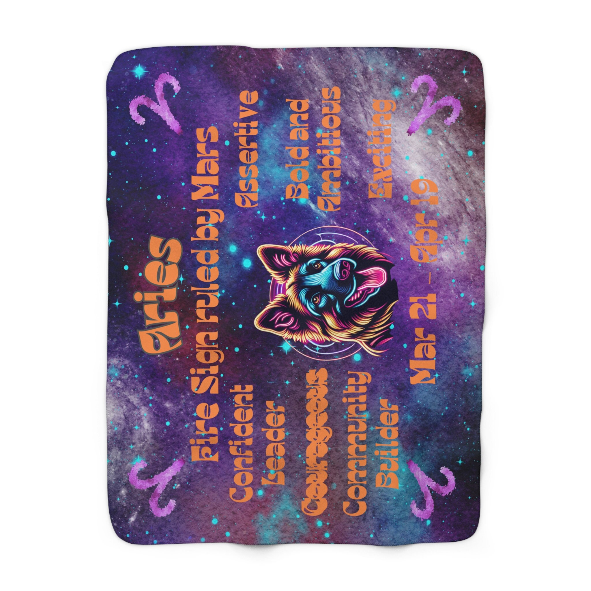 Celestial Zodiac Sign Aries as German Shepherd Sherpa Fleece Blanket in ...