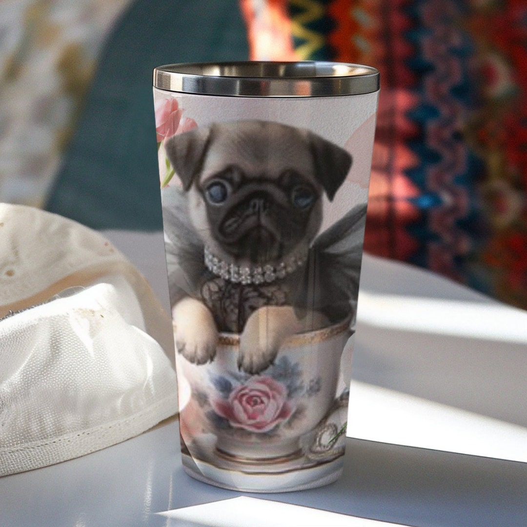 Adorable Teacup Pug Puppy in China Teacup Coffee Tumbler - 20 Oz Custom ...
