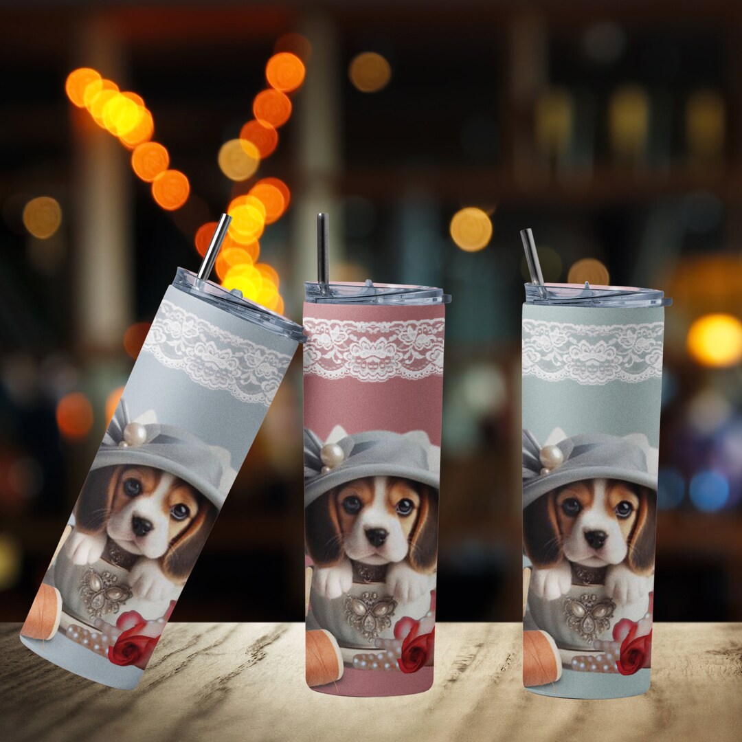 Teacup Beagle Art on Maars Skinny Tumbler - Couture Style Pet Portrait ...