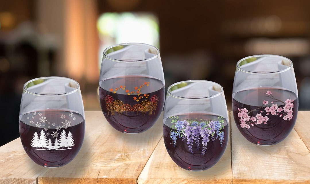 Seasonal Splendor: Mix and Match Stemless Wine Glass Set of 4 Featuring ...