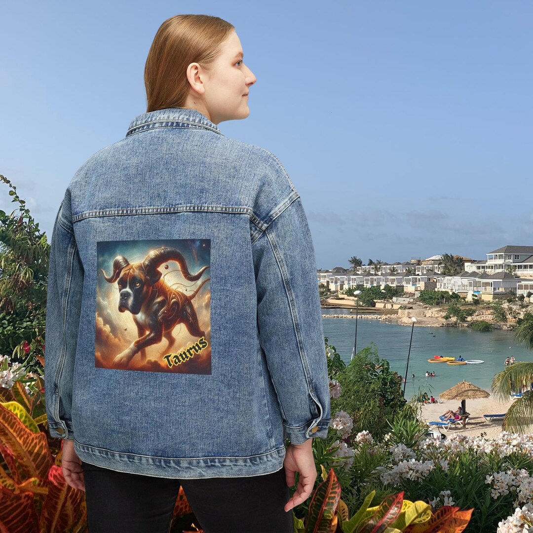 Taurus Zodiac Denim Jacket for Women - Box Terrier Artwork - Etsy