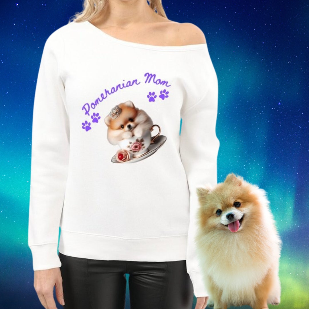 Adorable Teacup Pomeranian Print Off-shoulder Sweatshirt for Stylish ...