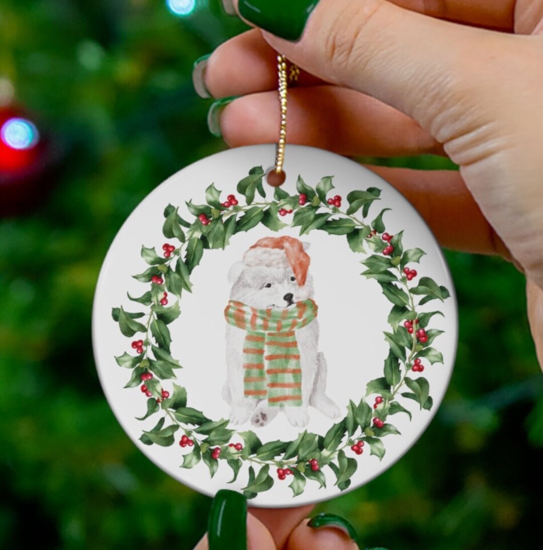Samoyed Christmas Ornament Ceramic Round Ornament Christmas Decor - Etsy