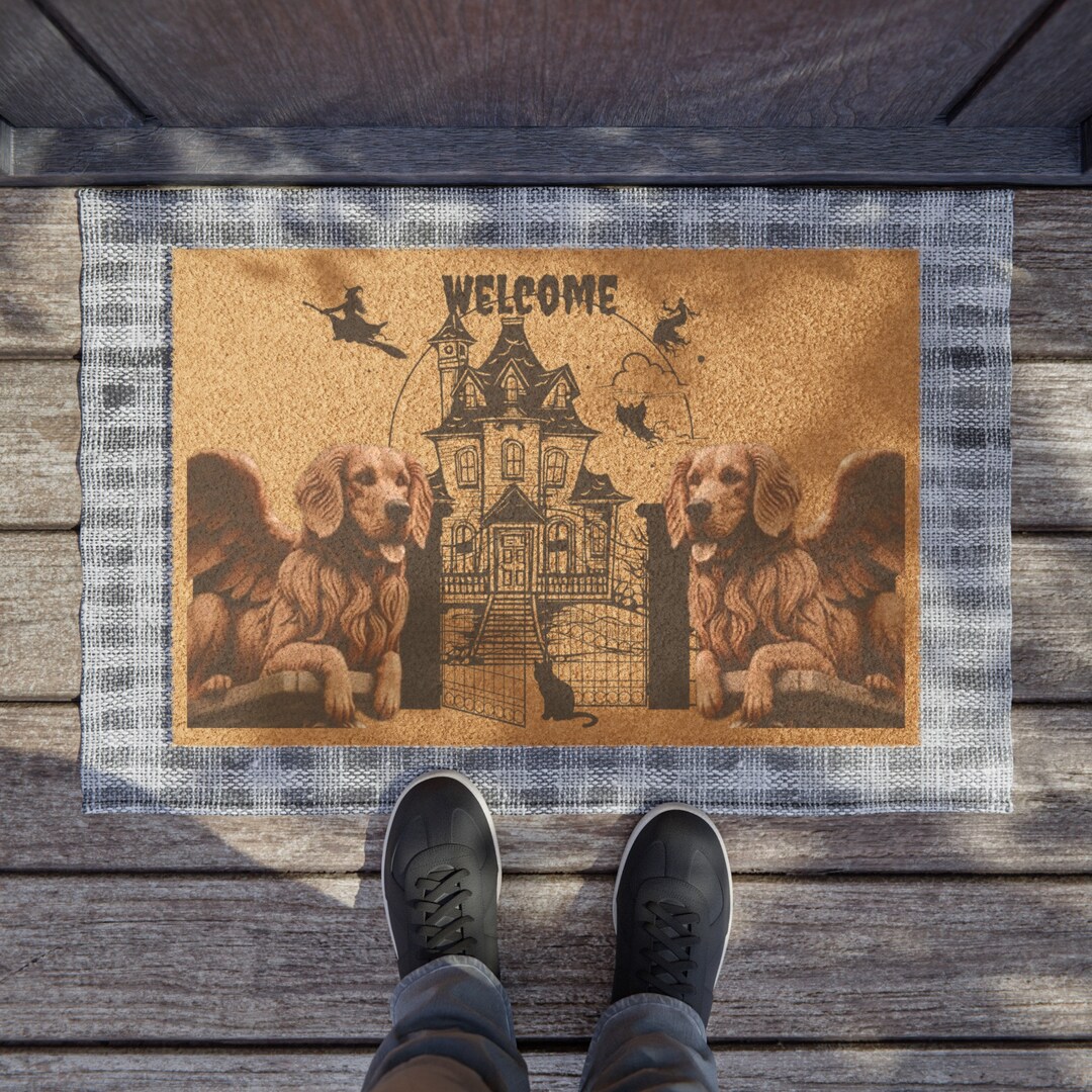 Haunted Mansion Guardian: Angelic Golden Retriever Gargoyle Welcome Mat ...
