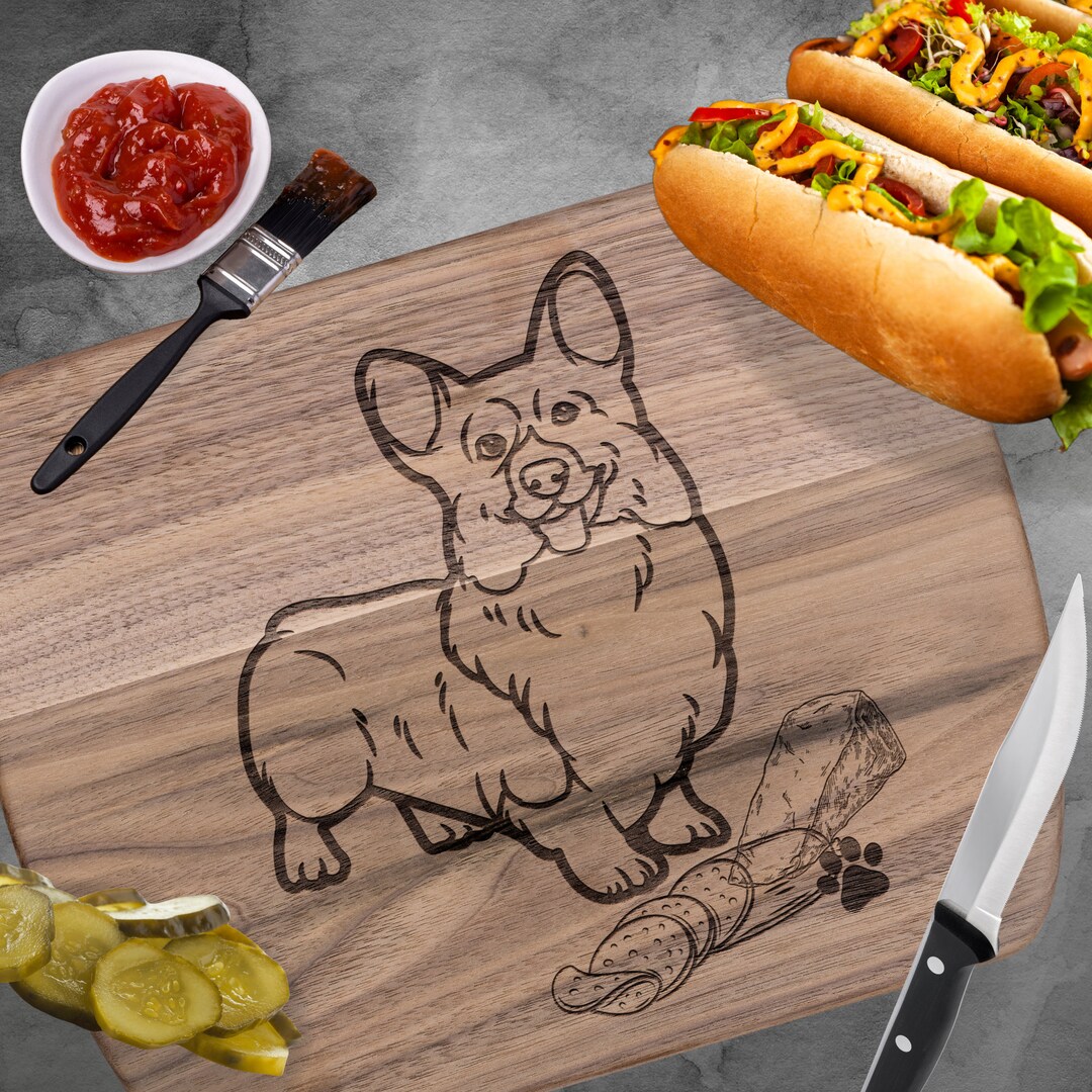 Corgi Engraved Oval Cutting Board in Maple or Walnut - Kitchen Decor - Etsy