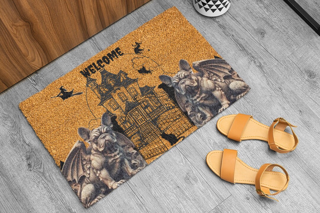 Haunted Mansion Guardian: French Bulldog Gargoyle Angel Welcome Mat for ...