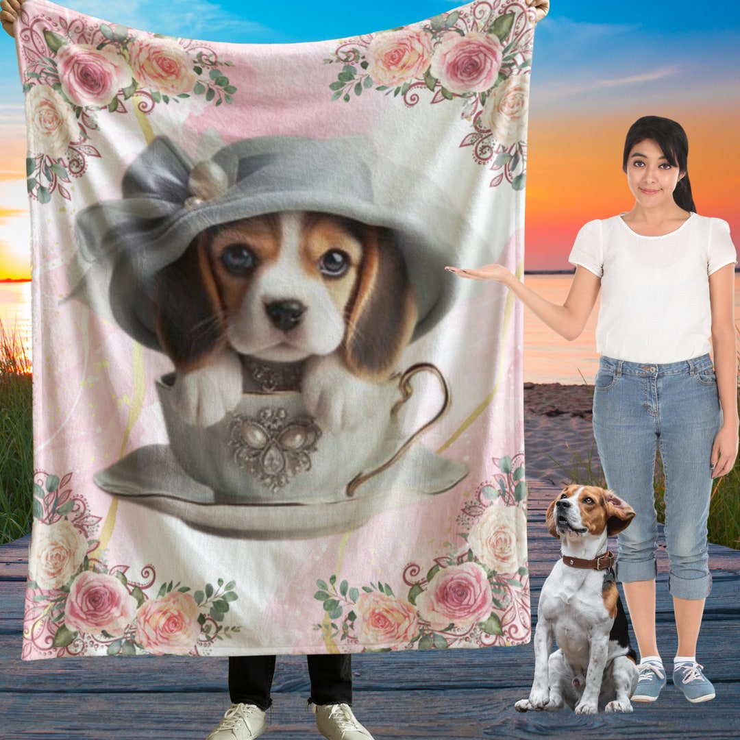 Teacup Beagle Puppy Fleece Sherpa Blanket - Couture Style Print ...