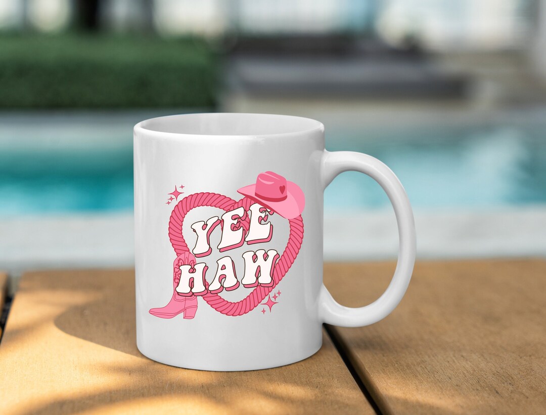 Cow Girl Coffee Mug Yee Haw Pink Design Retro Western Cup Gift Idea for ...
