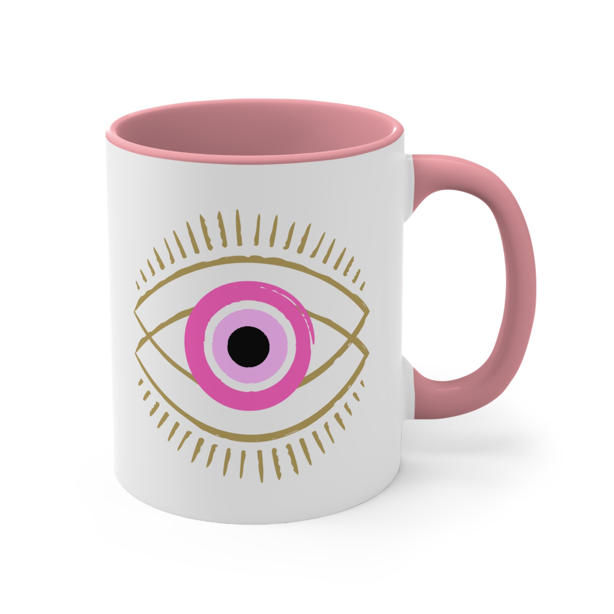 Pink Evil Eye Mug Wrap Good Vibes Only Evil Eye Mug 11 Oz Spiritual ...