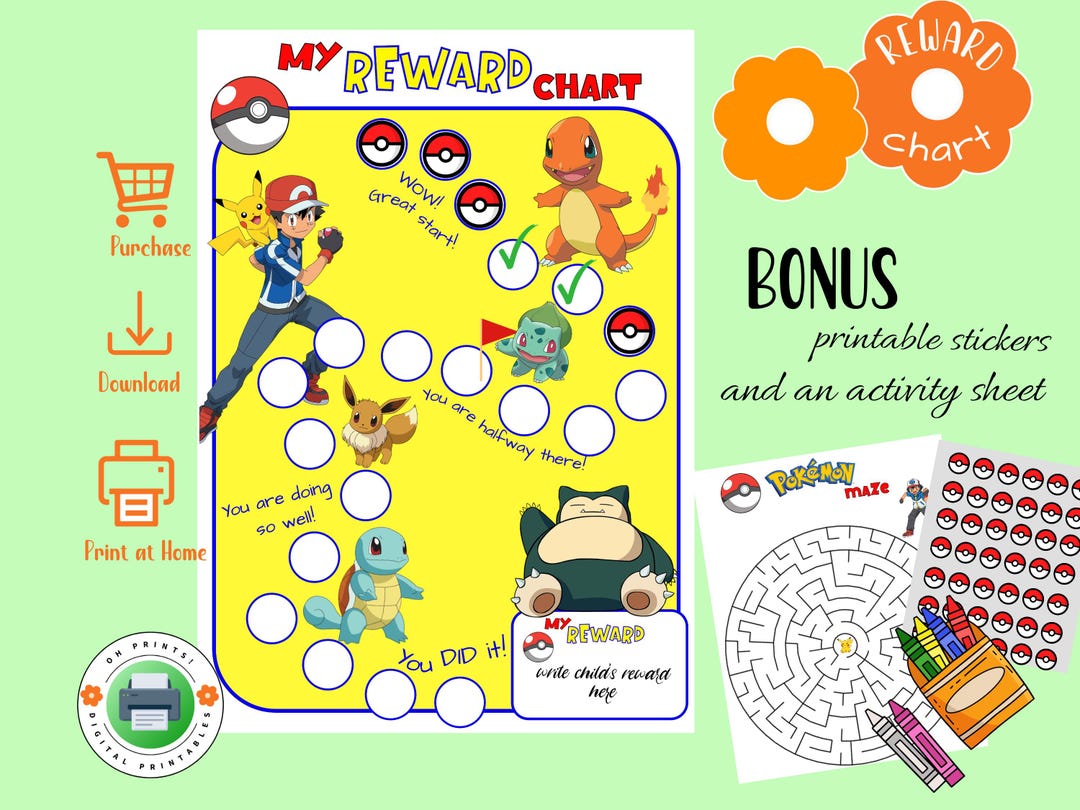PDF Reward Chart| Pokemon Reward Chart | Sticker Chart | Pokemon Potty ...