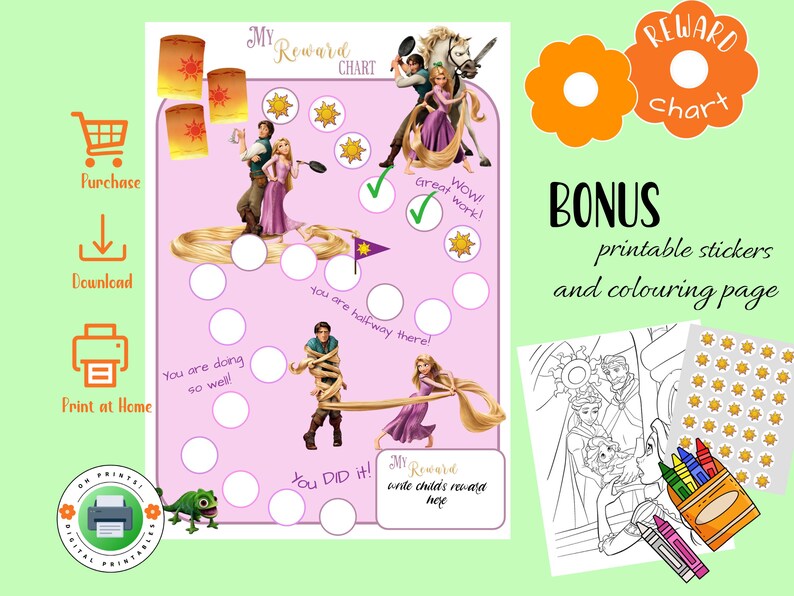PDF Reward Chart| Tangled Reward Chart | Sticker Chart | Rapunzel Potty ...