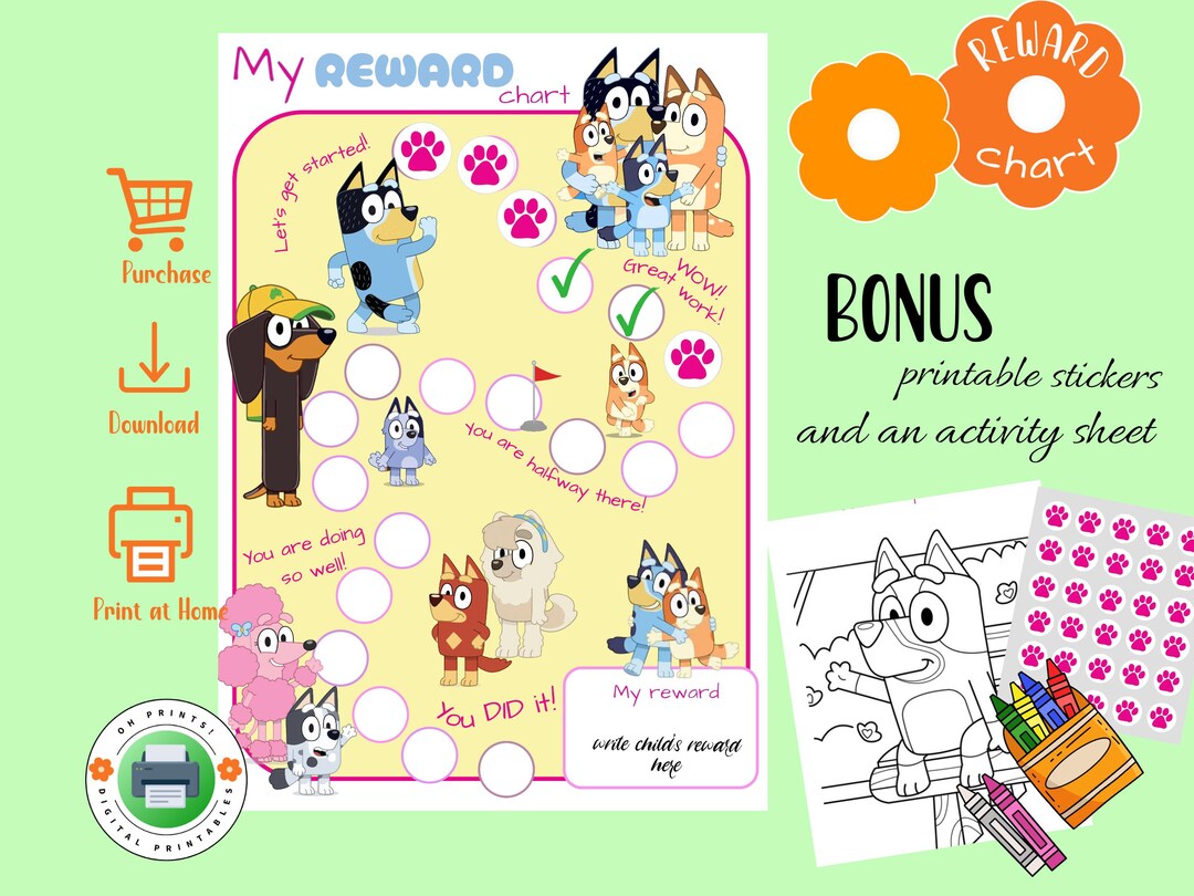 PDF Reward Chart| Bluey Reward Chart | Sticker Chart | Bluey Potty ...