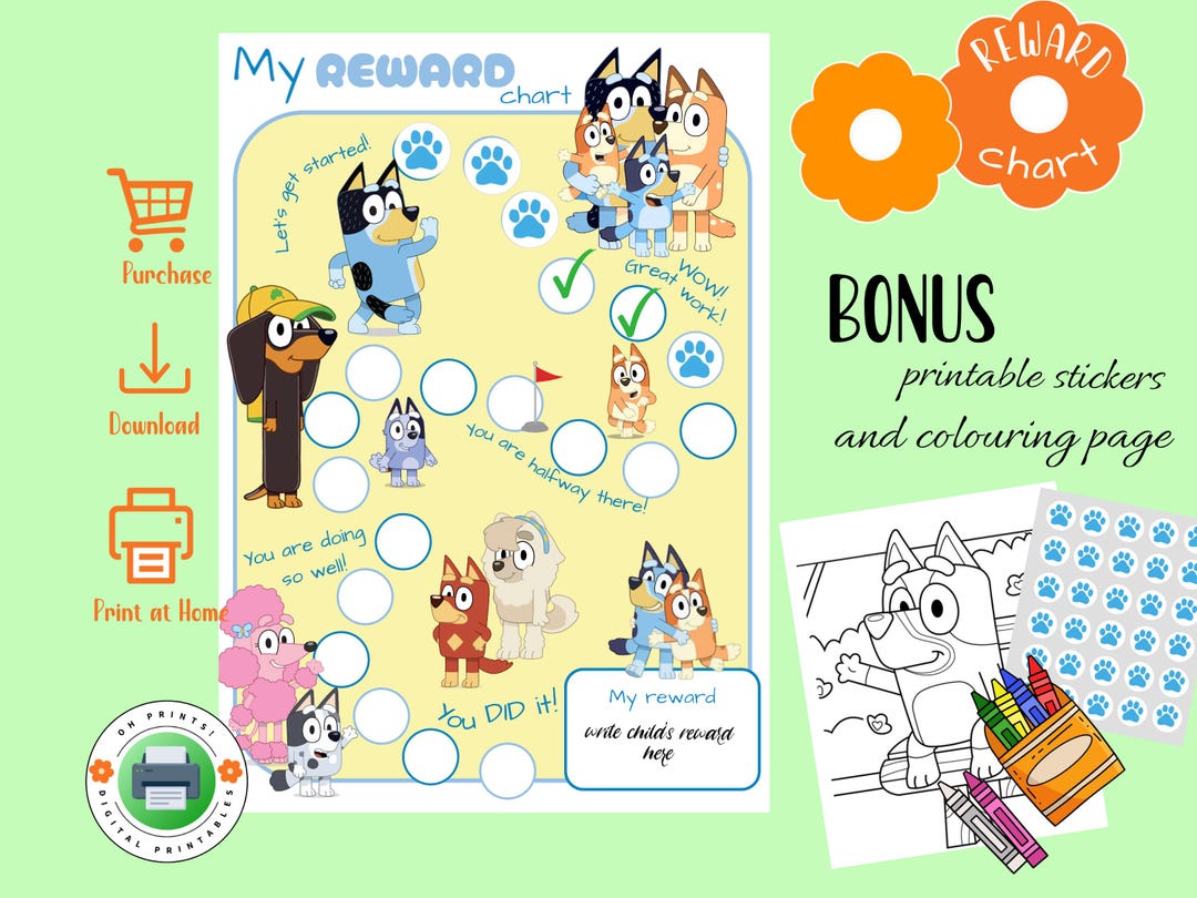 Bluey Reward Chart | Sticker Chart | Reward Chart| Bluey Potty Chart ...