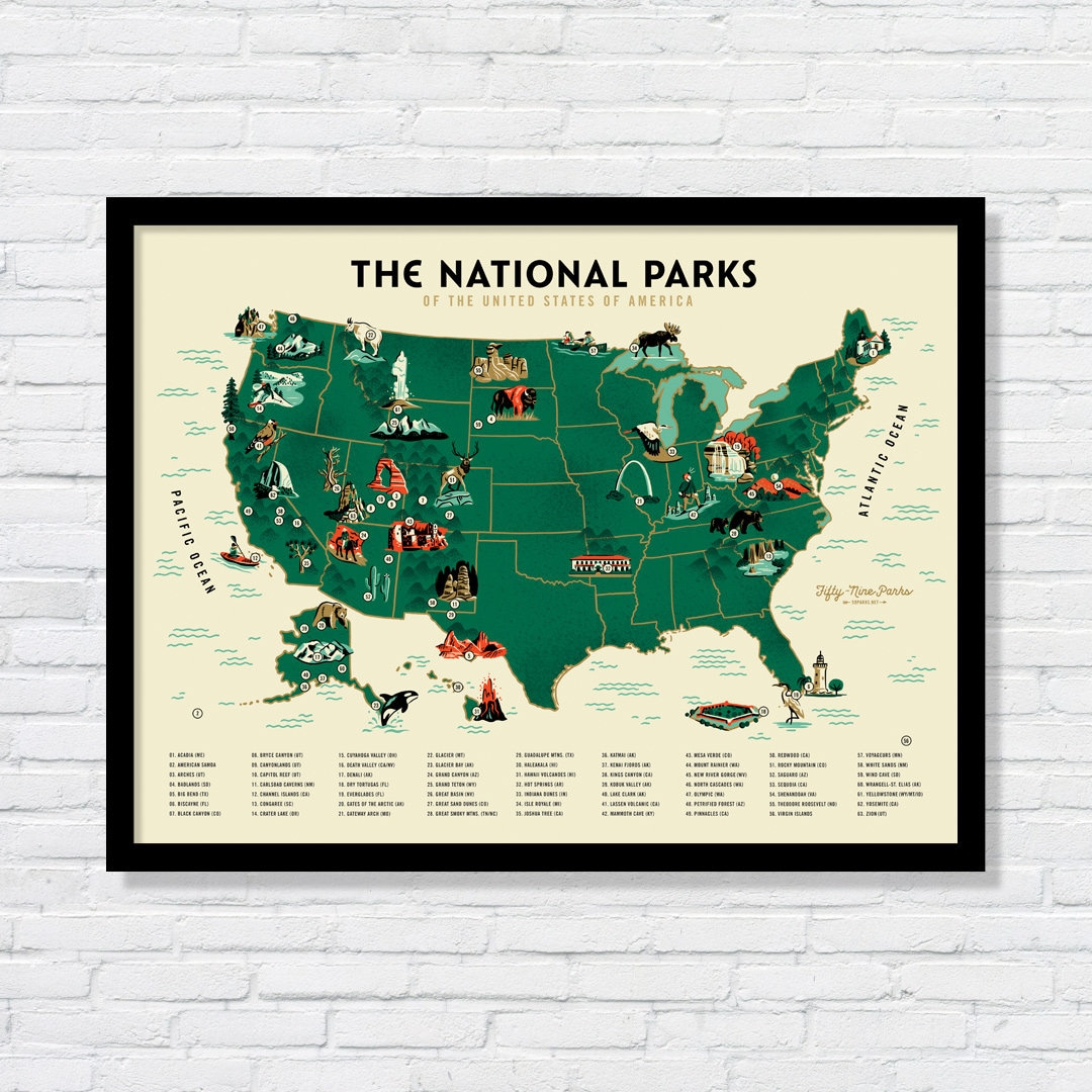 National Park Map Poster Art - Hand Screenprinted Poster - Etsy