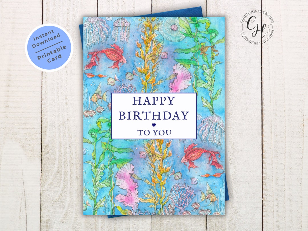 Happy Birthday Digital Download Card, Ocean Digital Card, Ocean Card ...
