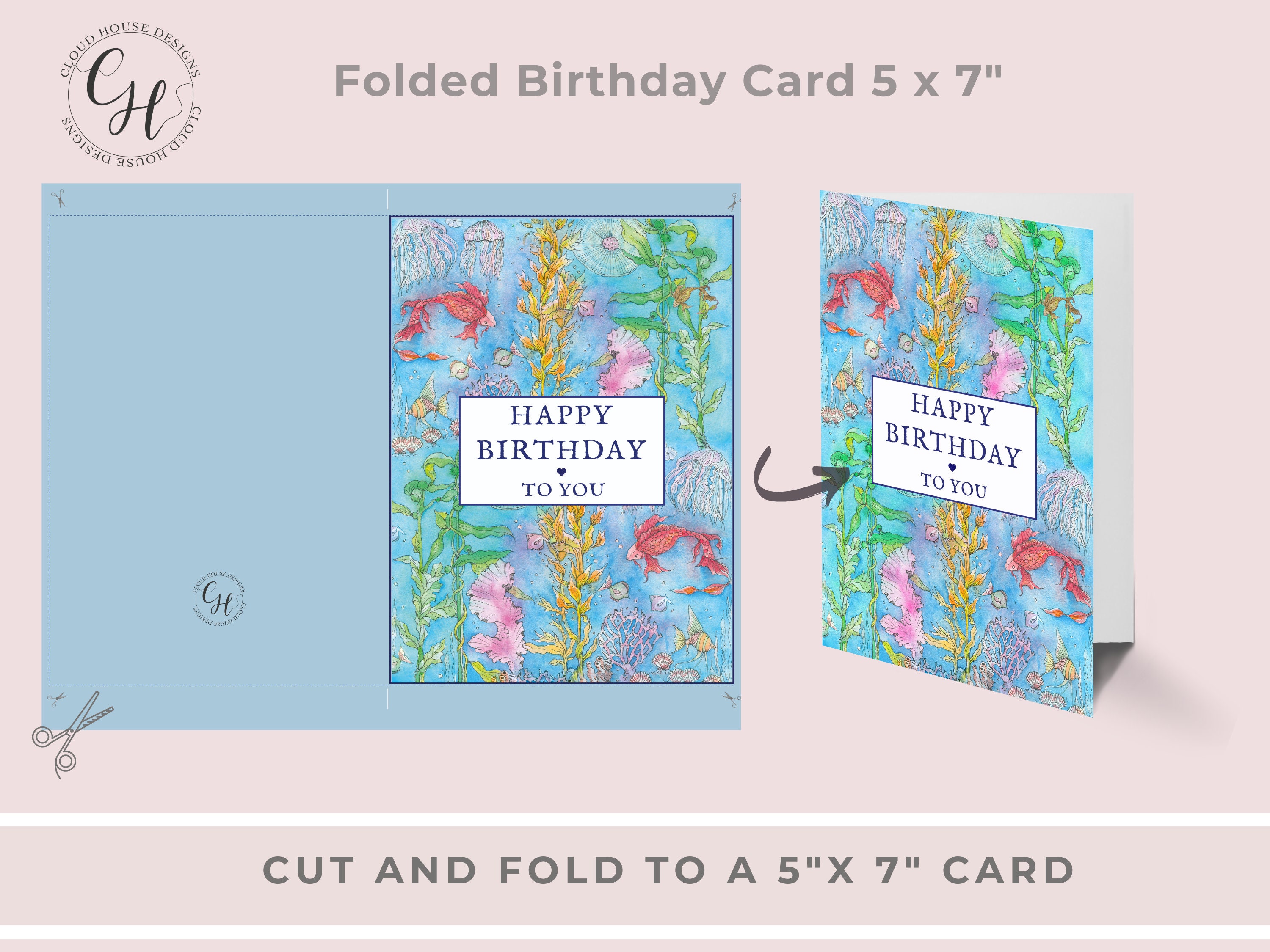 Happy Birthday Digital Download Card, Ocean Digital Card, Ocean Card ...