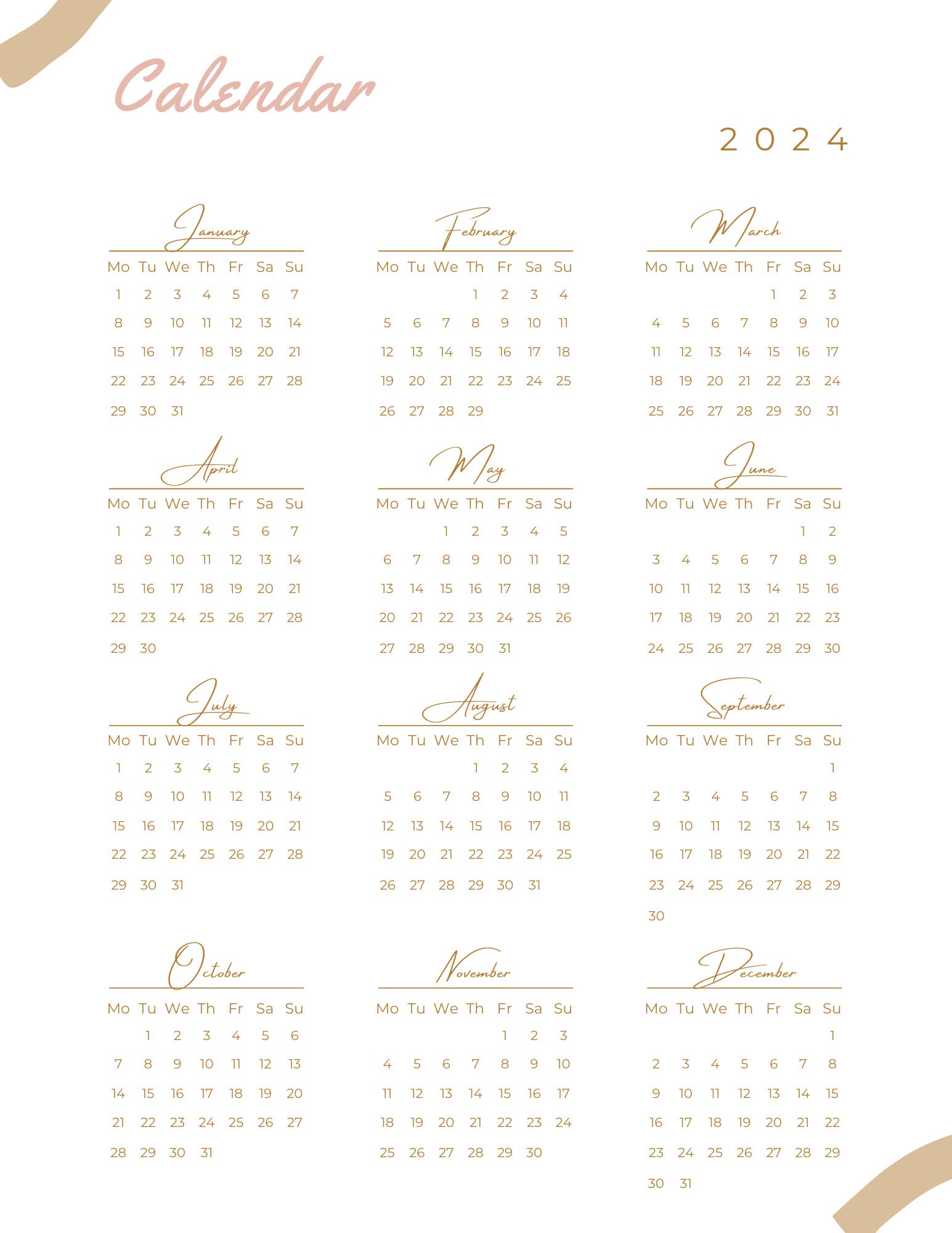 Monthly Calendar 2024 - Etsy