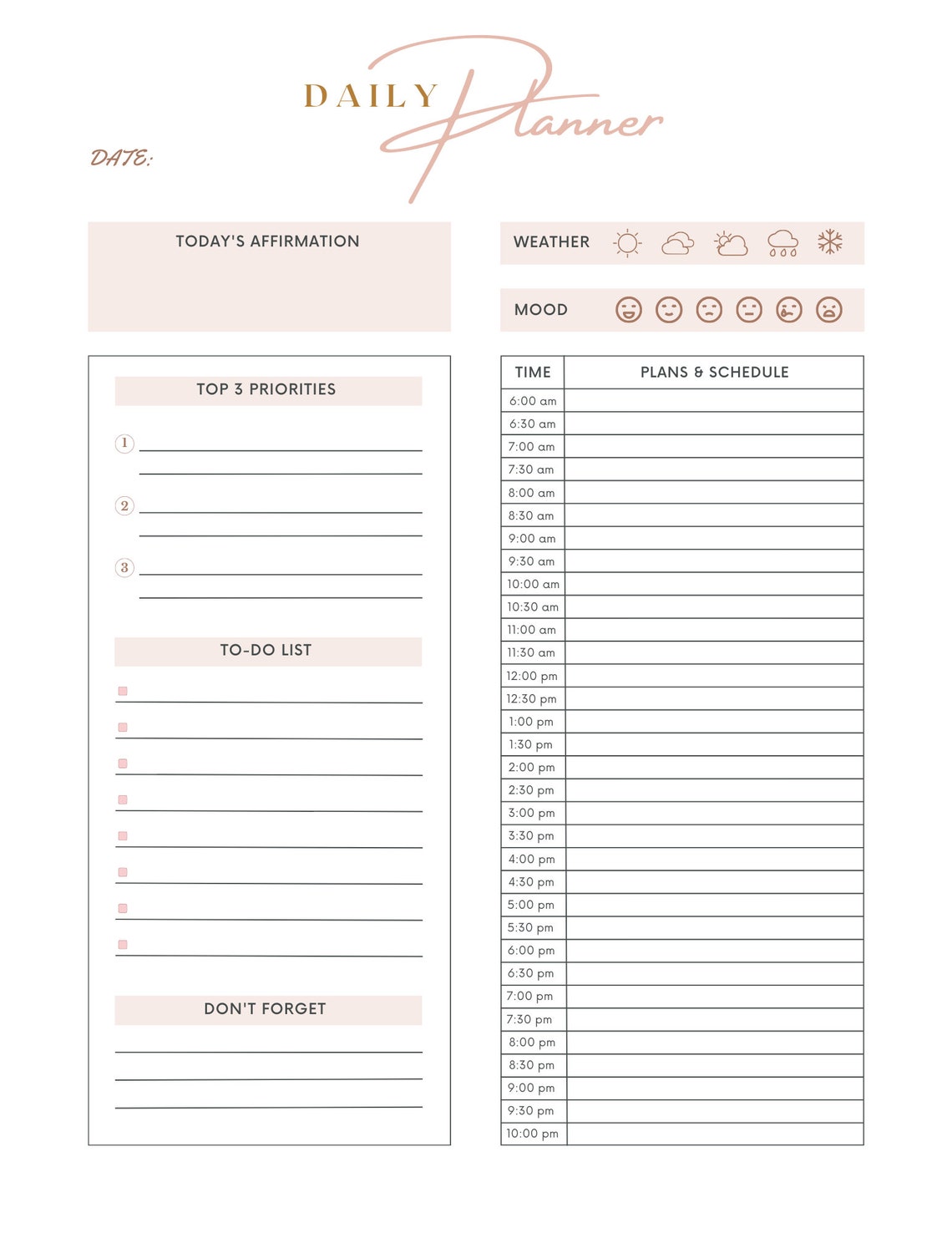Minimal Daily Planner to Do List Printable, Simple Tasks List Template ...
