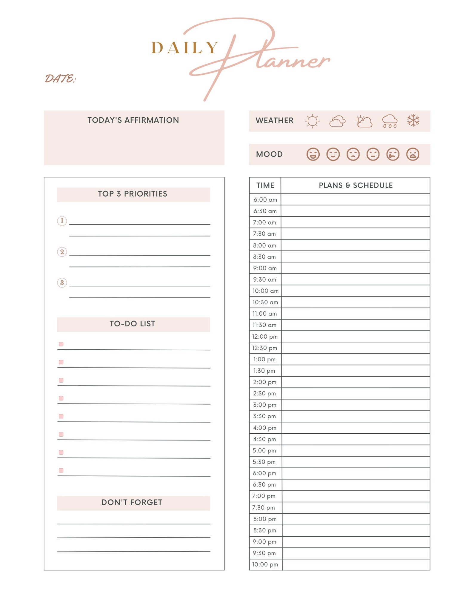 Minimal Daily Planner to Do List Printable, Simple Tasks List Template ...